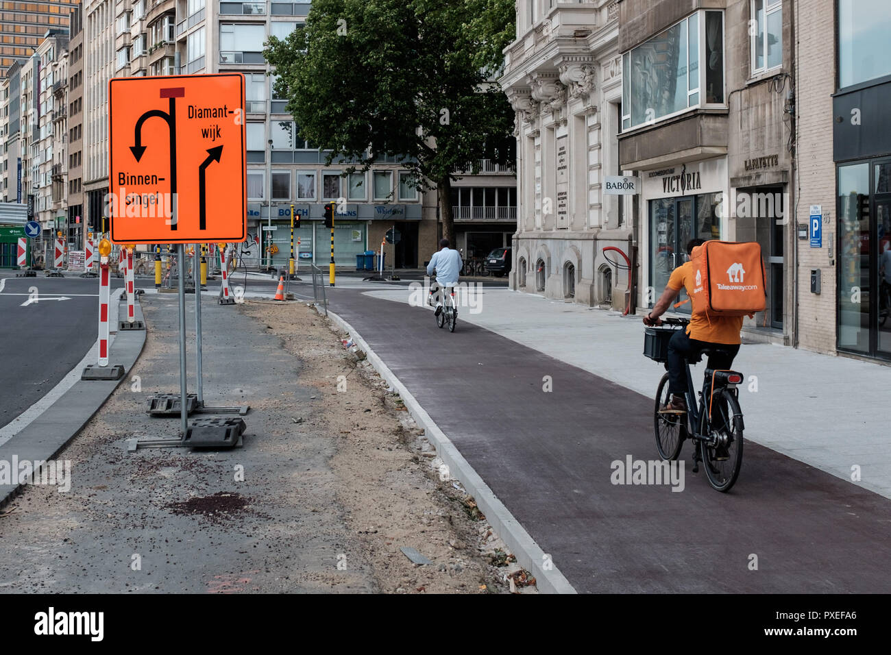 Road signs in support of massive roadworks in center of Antwerp ...