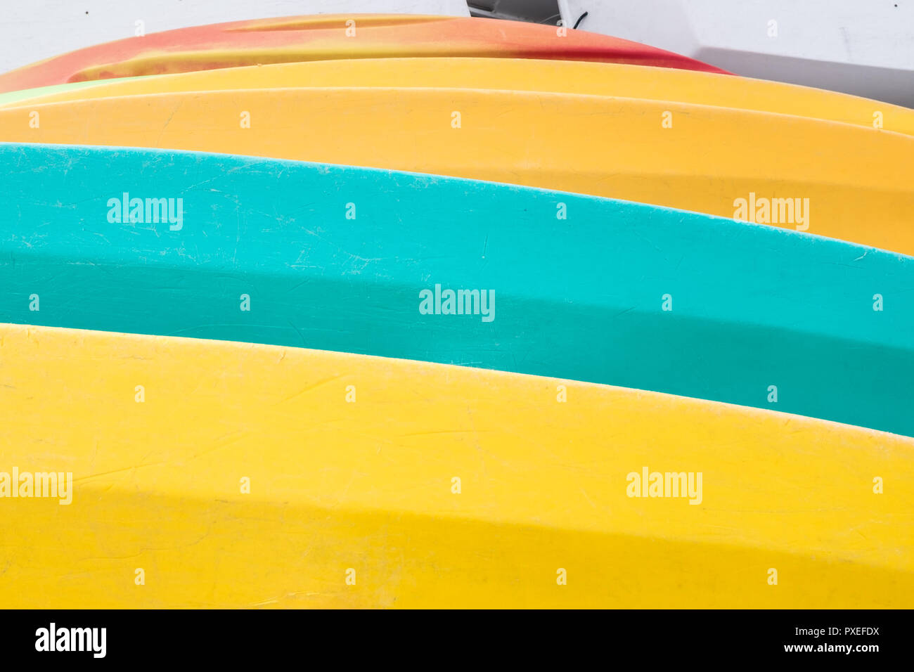 Set of different color surf boards in a stack, Etretat, France Stock ...