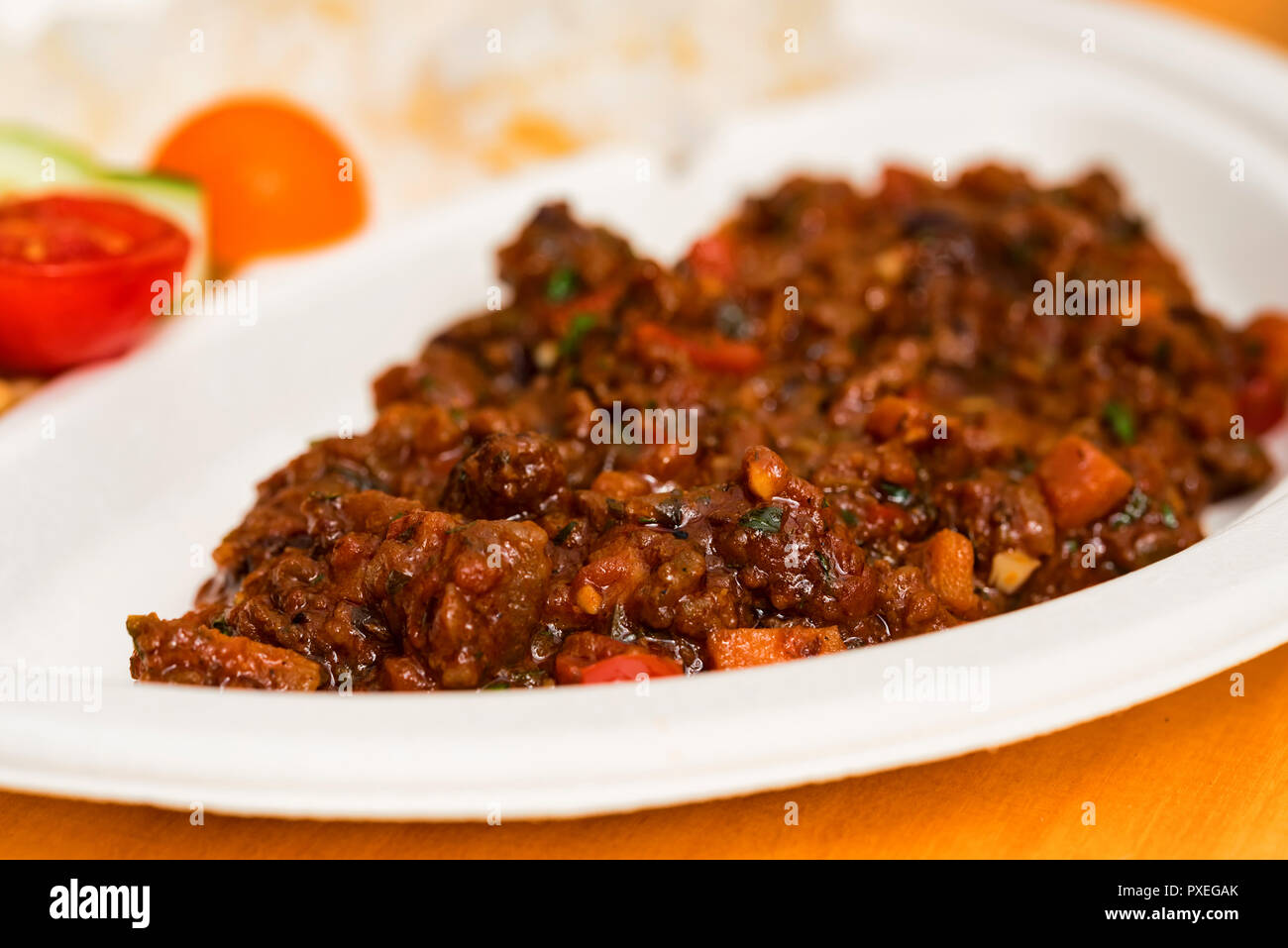 Traditional mexican chilli beans soup or chili con carne in plate Stock ...