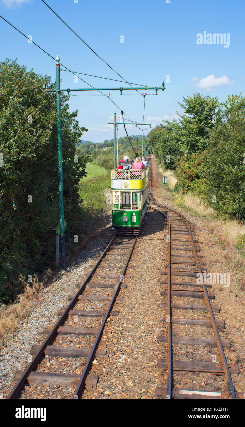 A vintage tram on the Seaton Tramway, Devon, England, UK Stock Photo ...