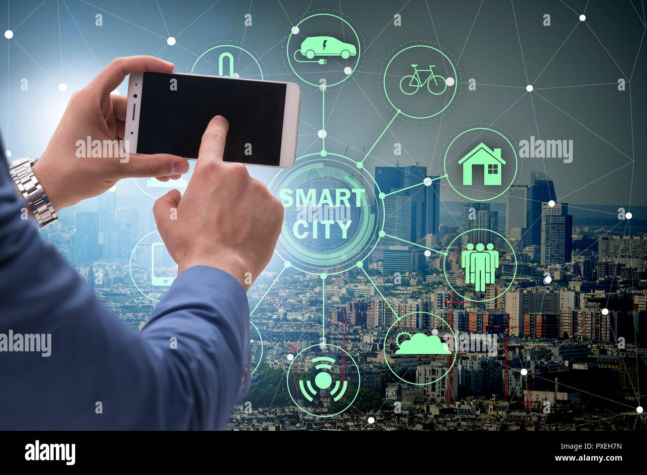 Smart city in innovation concept Stock Photo - Alamy
