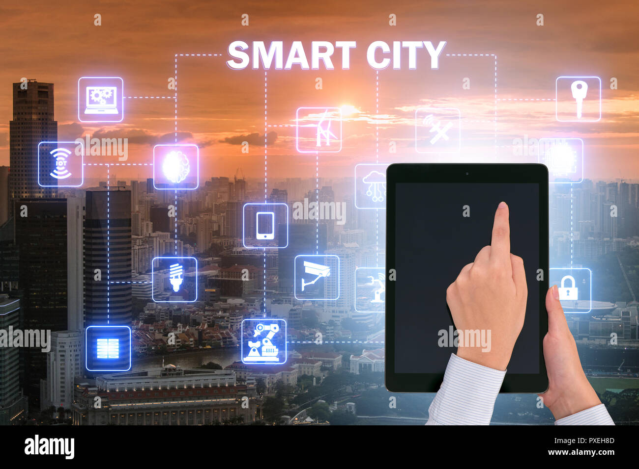 Smart city in innovation concept Stock Photo - Alamy