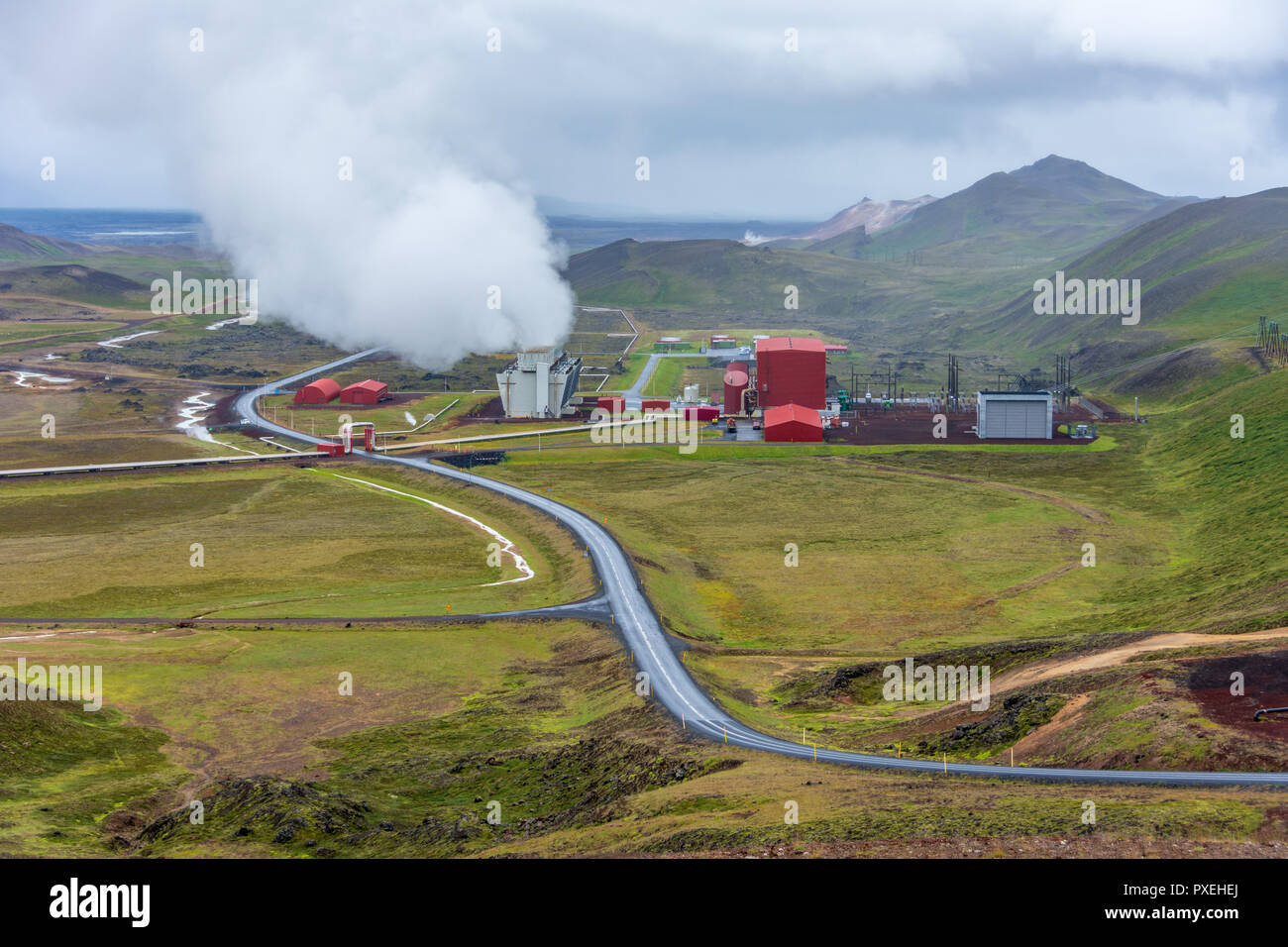 Krafla Geothermal Power station in North Iceland, where water ...