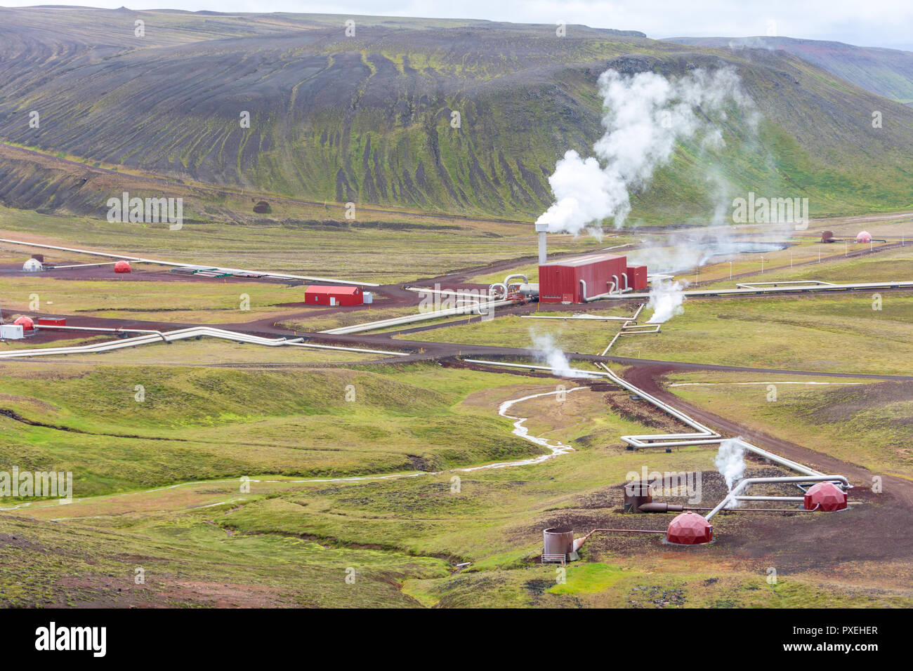 Krafla Geothermal Power station in North Iceland, where water ...