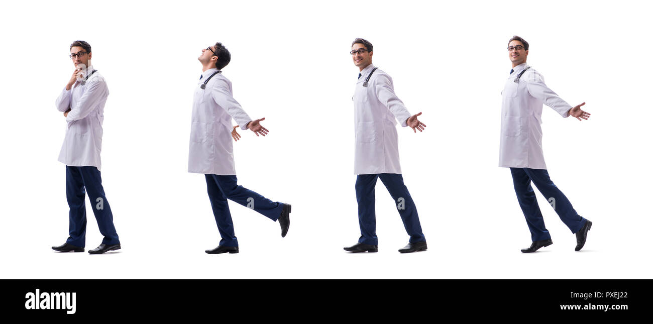 Young doctor physician standing walking isolated on white background ...