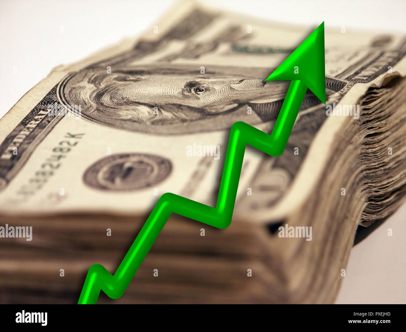 Upward moving chart arrow and USA money. 3D rendering Stock Photo - Alamy