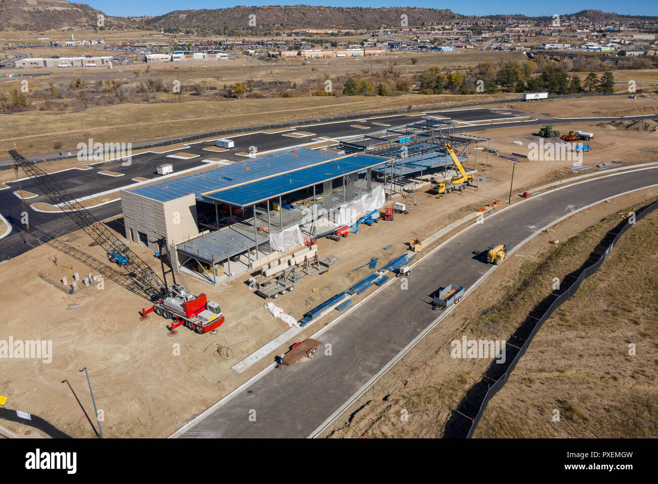 Aerial view of construction site and new structure without walls Stock ...
