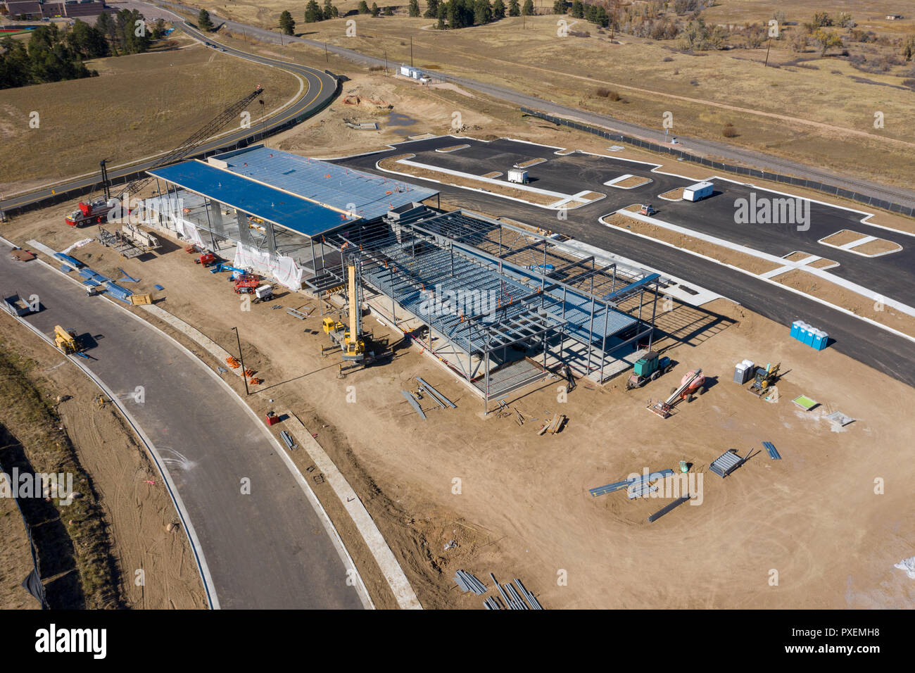 Aerial view of construction site and new structure without walls Stock ...
