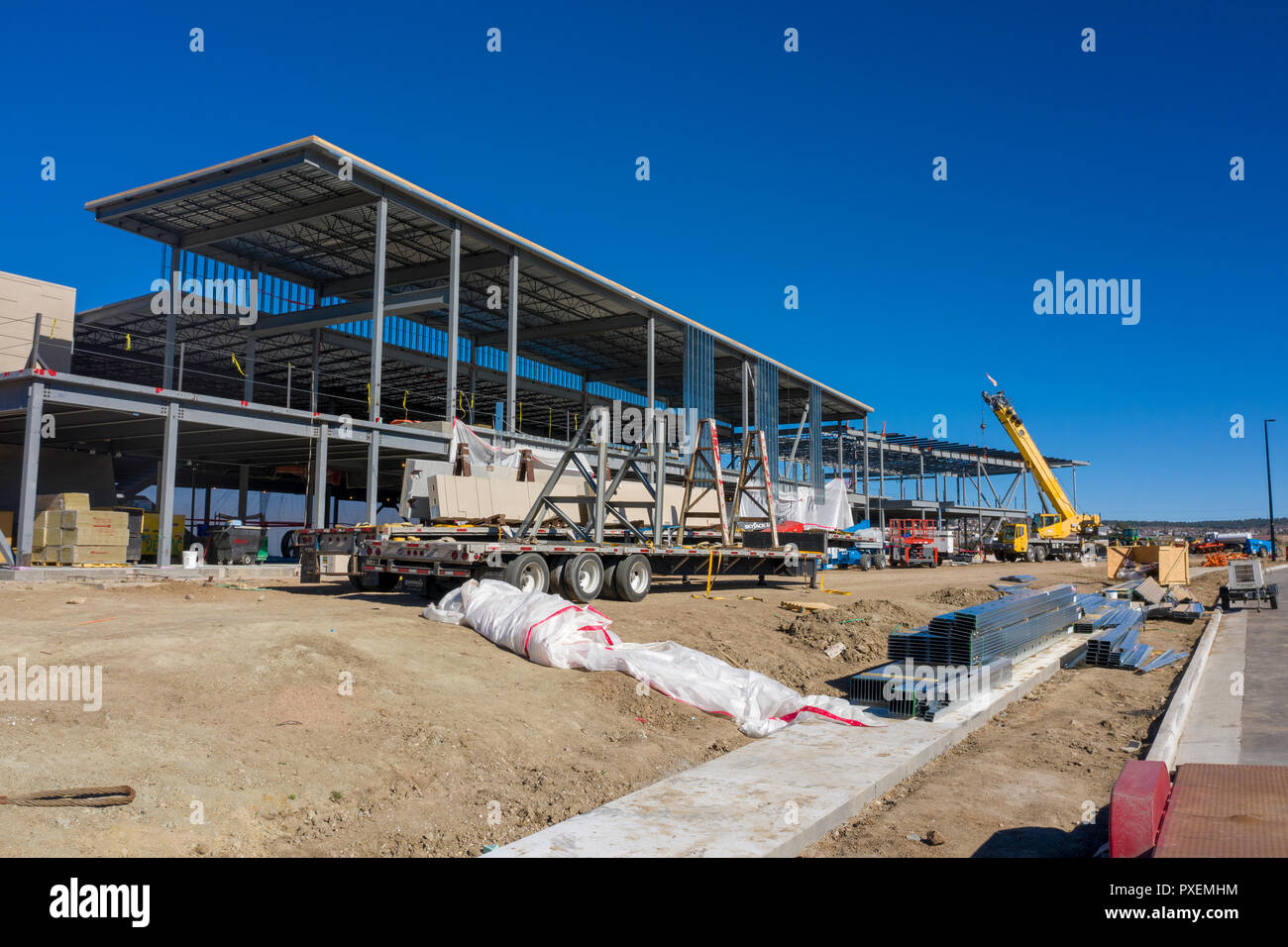 Aerial view of construction site and new structure without walls Stock ...