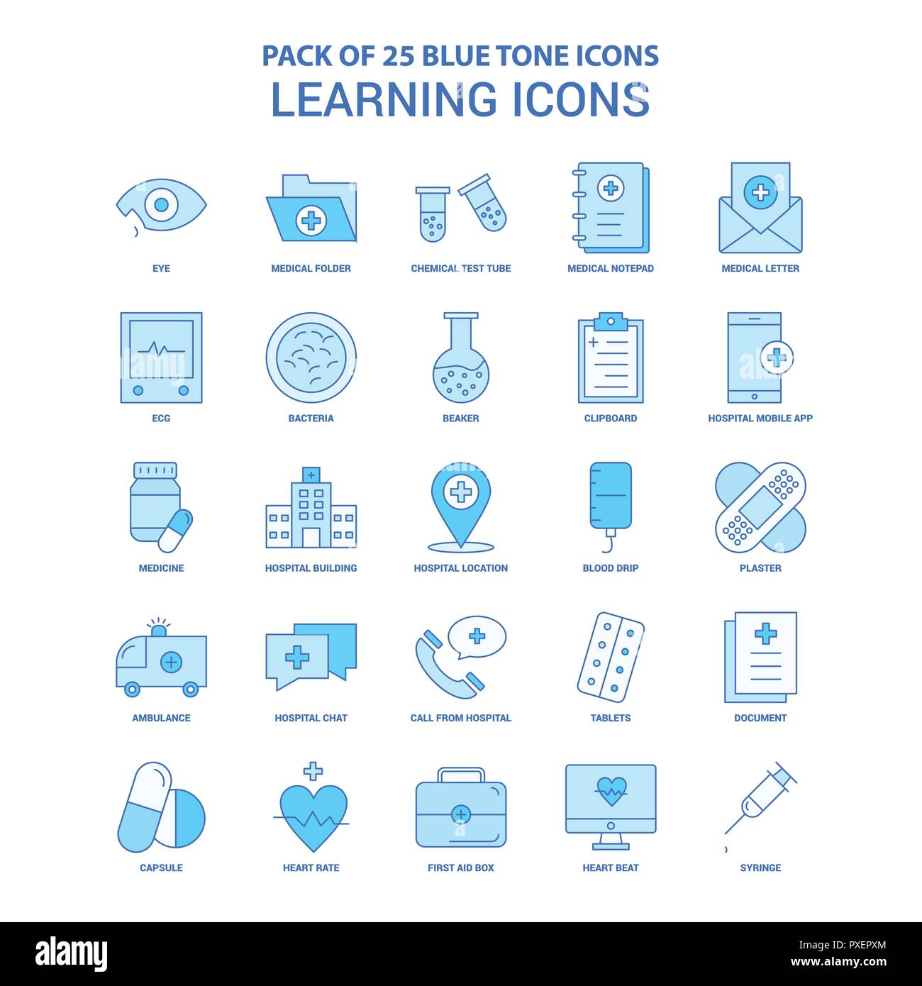Learning icons Blue Tone Icon Pack - 25 Icon Sets Stock Vector Image ...
