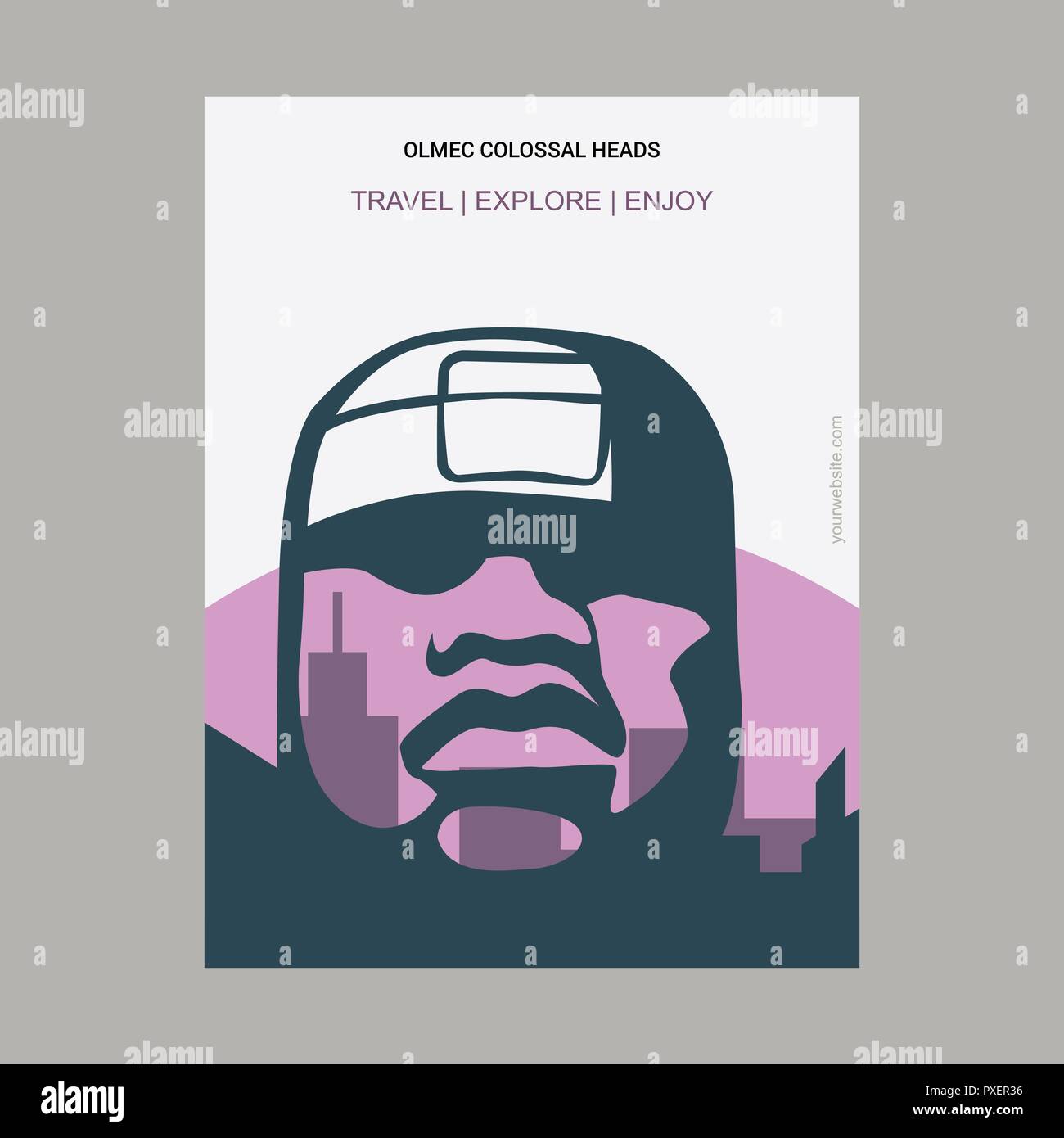 Olmec Colossal Heads, Guatemala Vintage Style Landmark Poster Template Stock Vector Image & Art ...