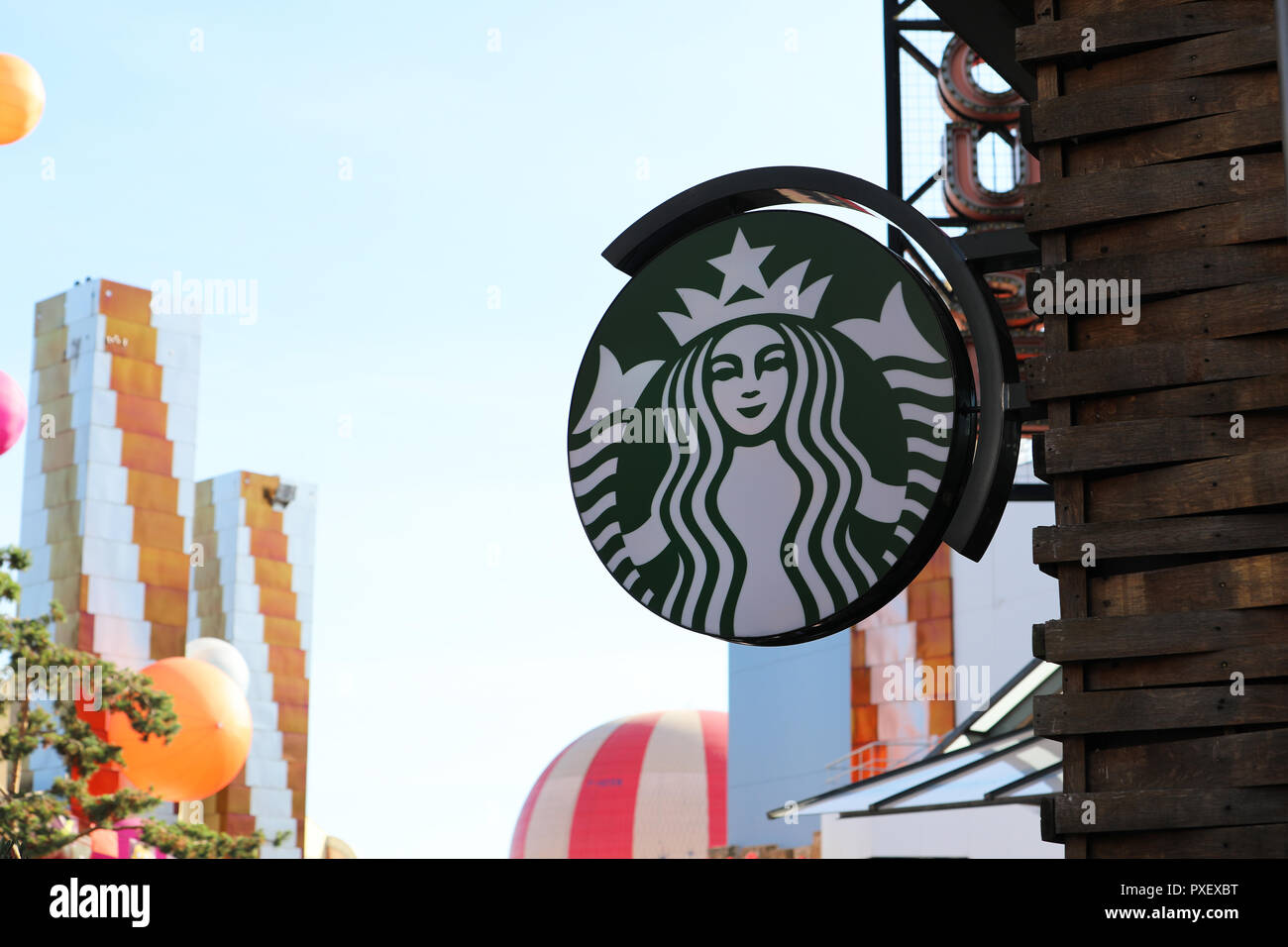 Chessy, France - October 13, 2018: Starbucks Sign Is Displayed At The ...