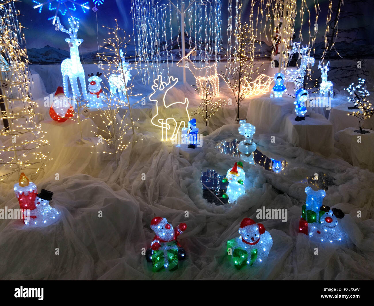 Light decorations for Christmas in store Stock Photo - Alamy