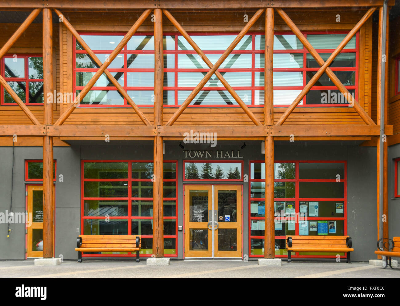 BANFF, AB, CANADA - JUNE 2018: Exterior view of the entrance to the ...