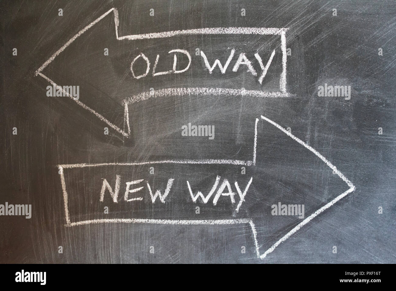 Old way, new way written on chalkboard. Change concept Stock Photo - Alamy