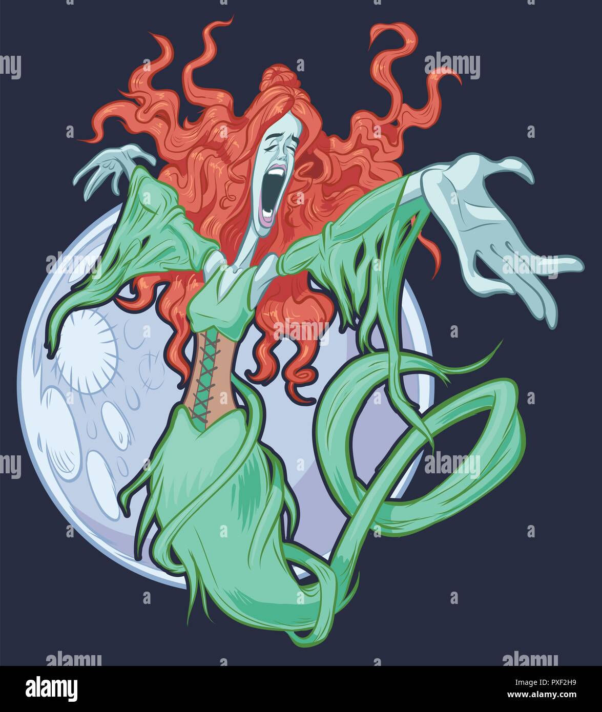 Vector cartoon clip art illustration of a pretty woman banshee ghost or ...