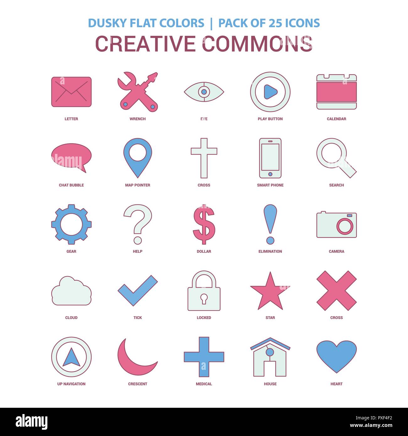 Creative Commons icon Dusky Flat color - Vintage 25 Icon Pack Stock ...