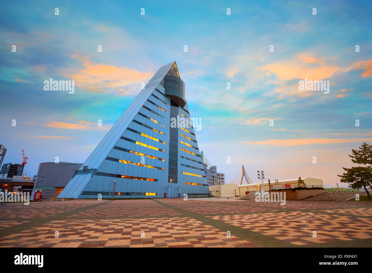 Aomori, Japan - April 23 2018: ASPAM is a triangle-shaped building ...