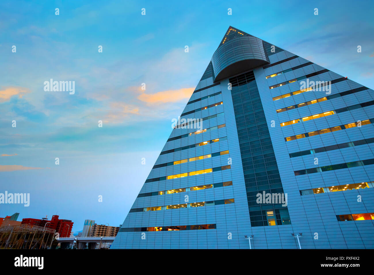 Aomori, Japan - April 23 2018: ASPAM is a triangle-shaped building ...