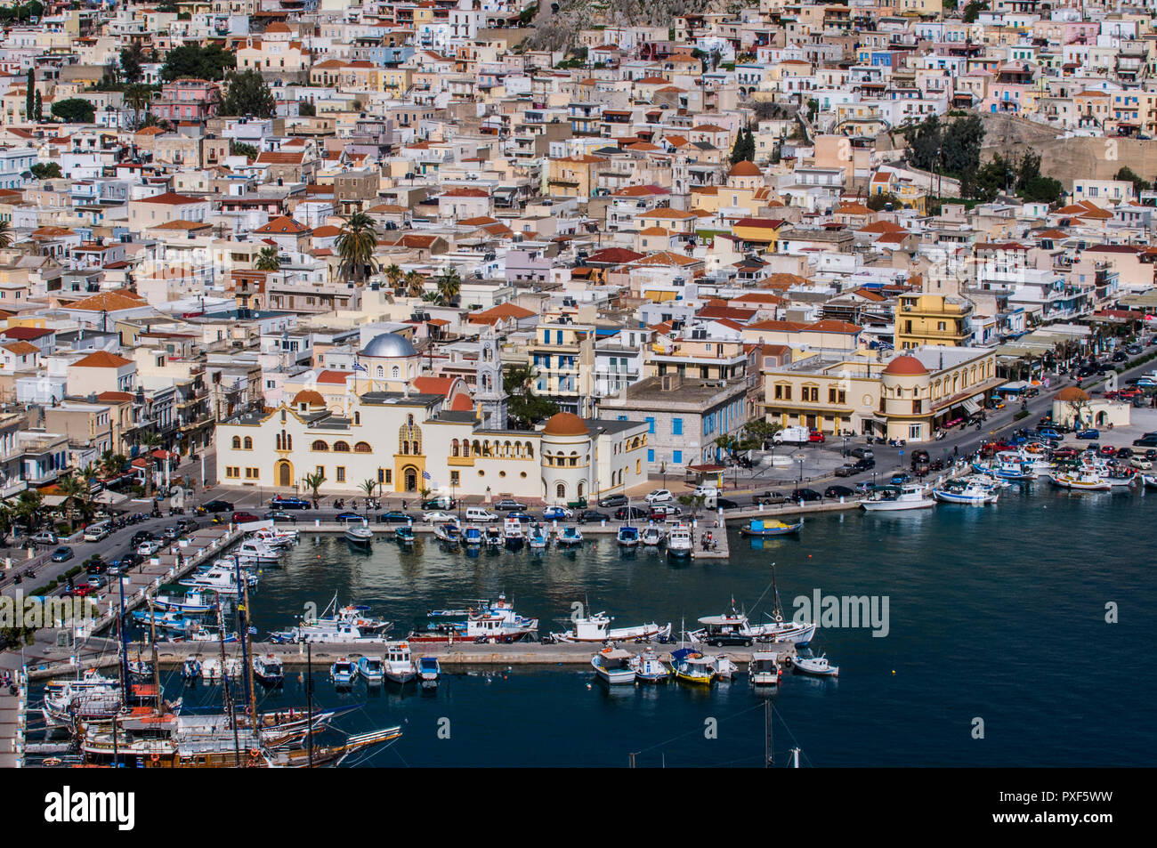 europe, greece, dodecanese, kalymnos, island, pothia, town, port Stock ...