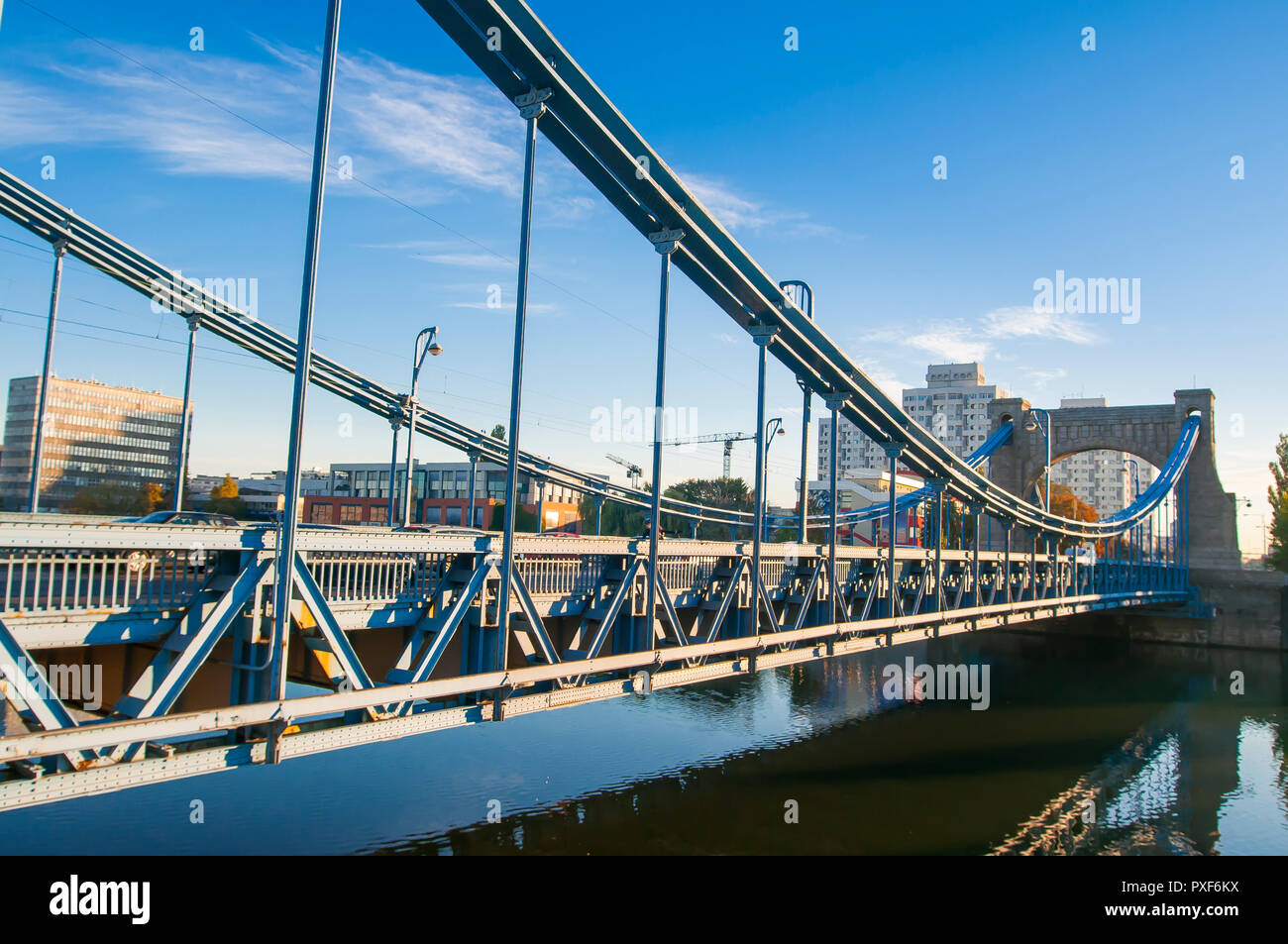 Wrolcaw, Poland. Grunwald bridge (most grunwaldzki) over the river Oder ...