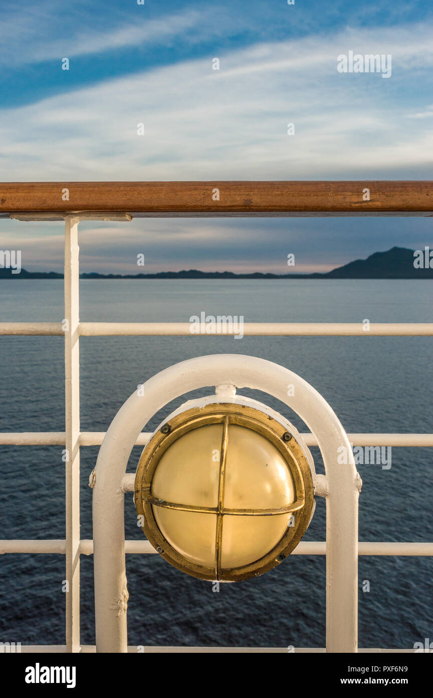 Nautical cruise ship deck walkway metal and brass exterior marine light ...