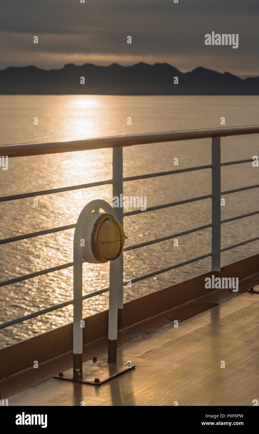 Nautical cruise ship deck walkway metal and brass exterior marine light ...