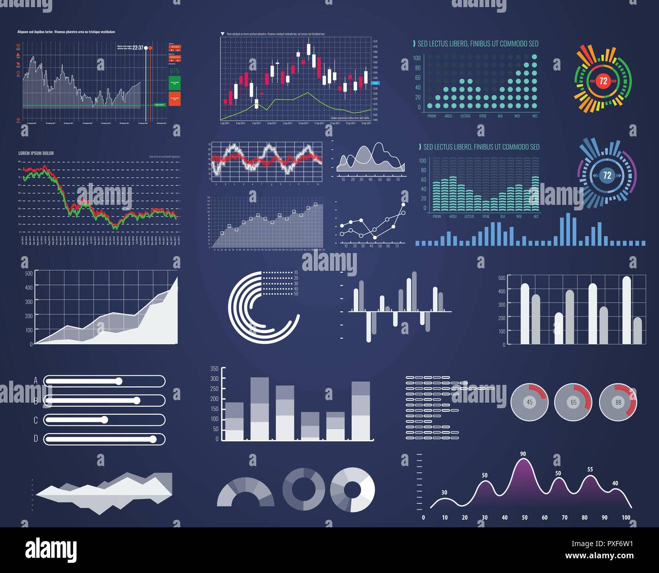 Set of Intelligent technology hud interface. Network management data ...