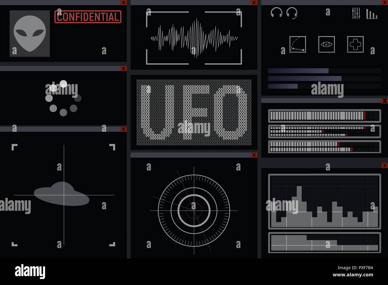 Futuristic UFO display. Spaceship. Vector illustration Alien Stock ...