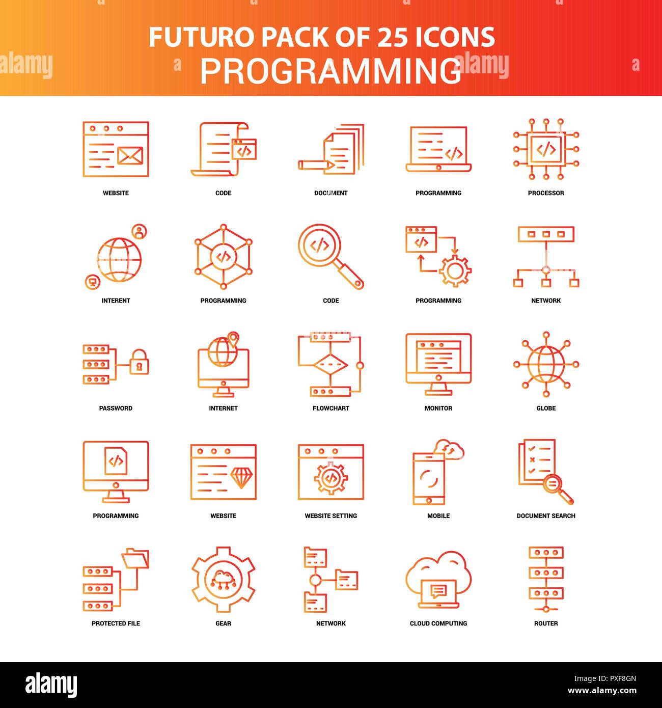 Orange Futuro 25 Programming Icon Set Stock Vector Image & Art - Alamy