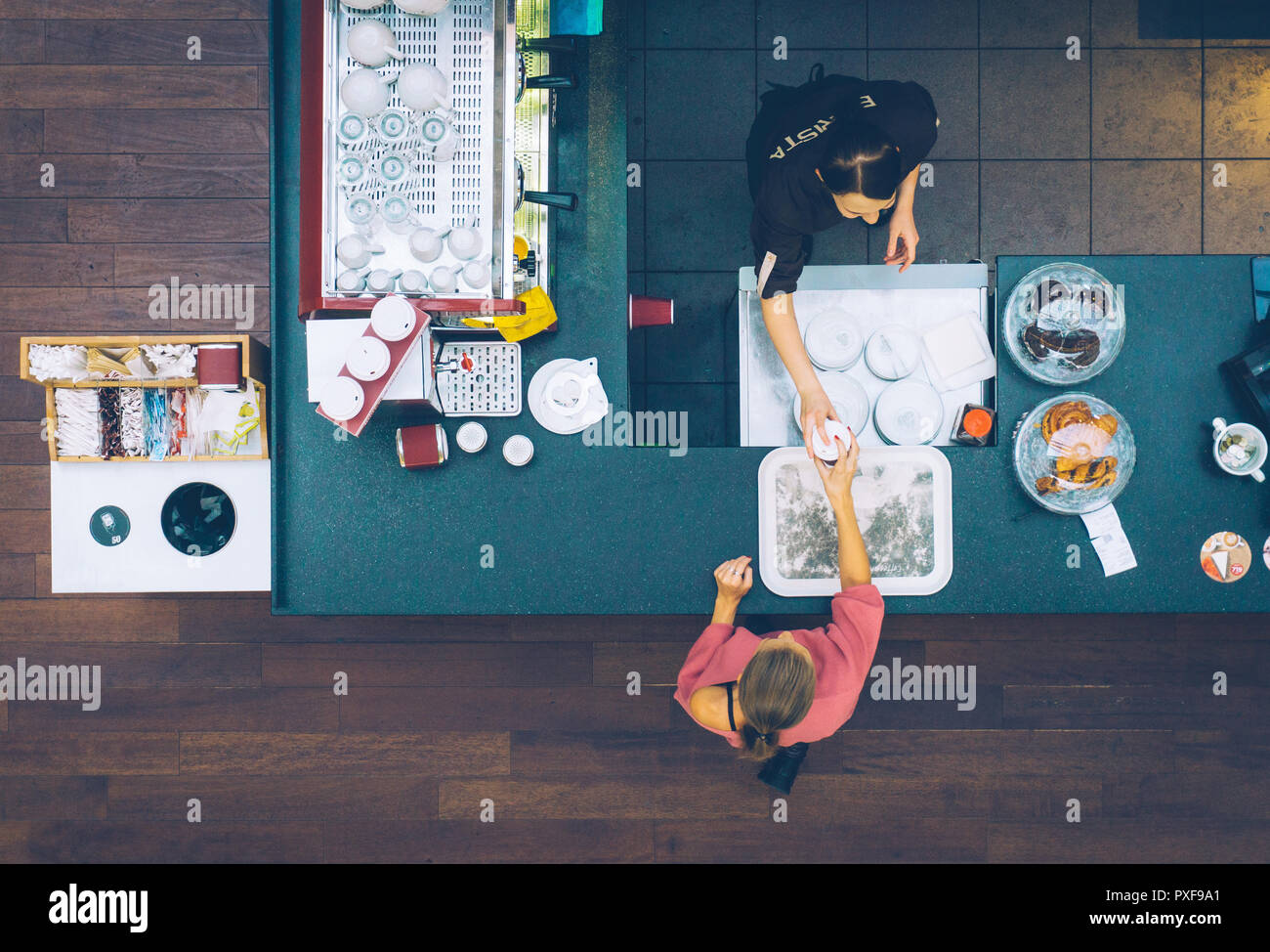 Coffee Shop (cafe) and barista. Service concept. Top view Stock Photo ...