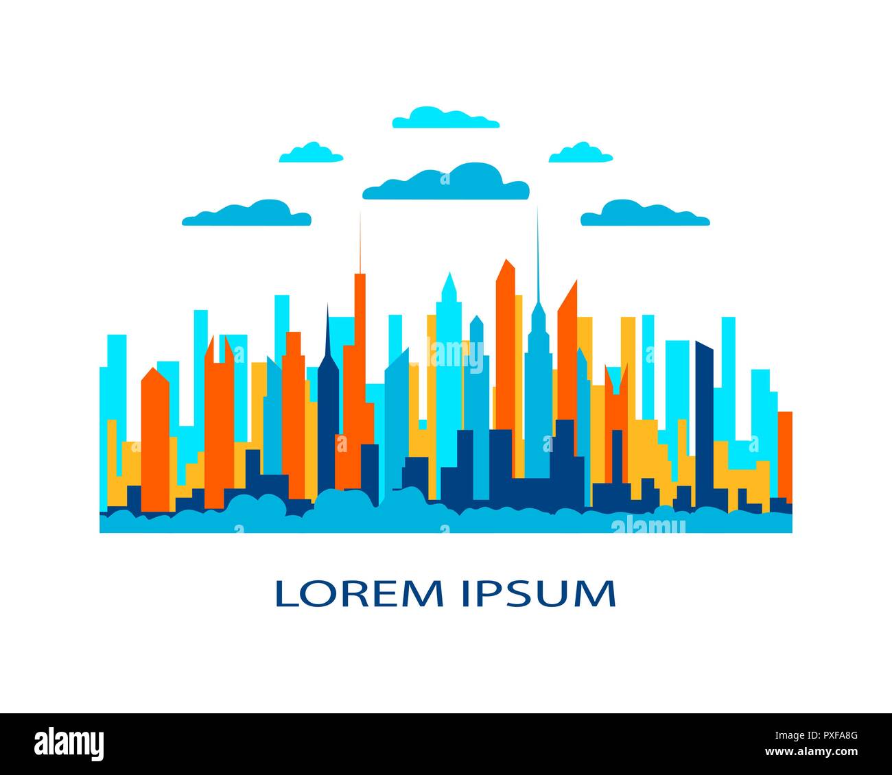 City landscape flat. Design urban illustration vector in simple minimal ...