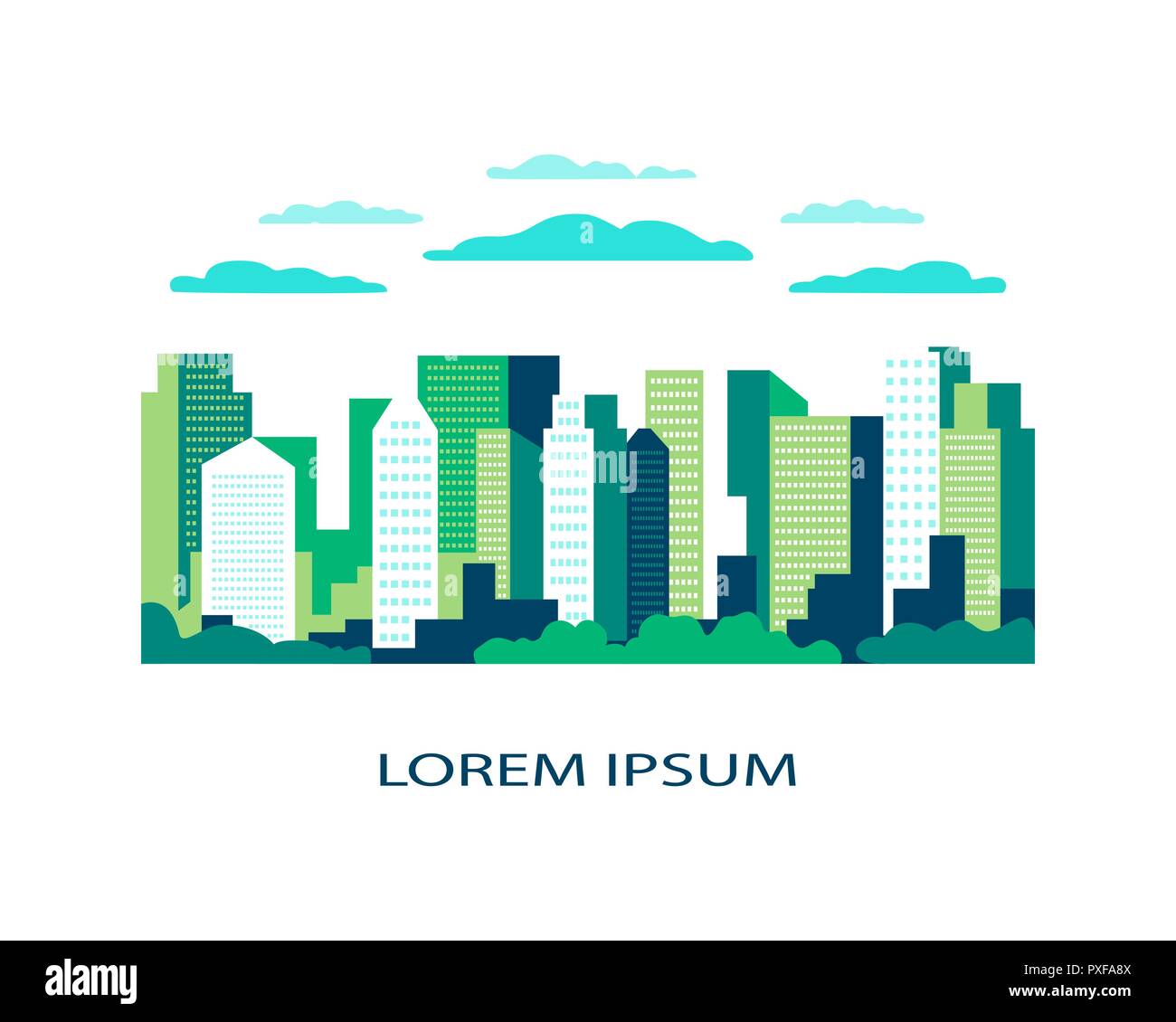 City landscape flat. Design urban illustration vector in simple minimal ...