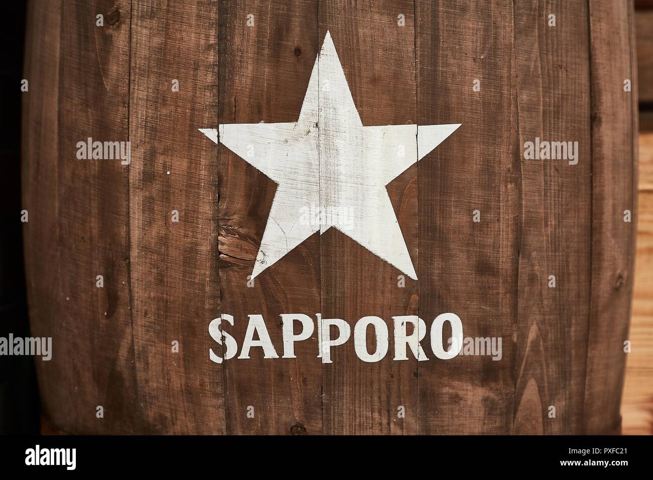 Sapporo beer logo on a barrel Stock Photo - Alamy