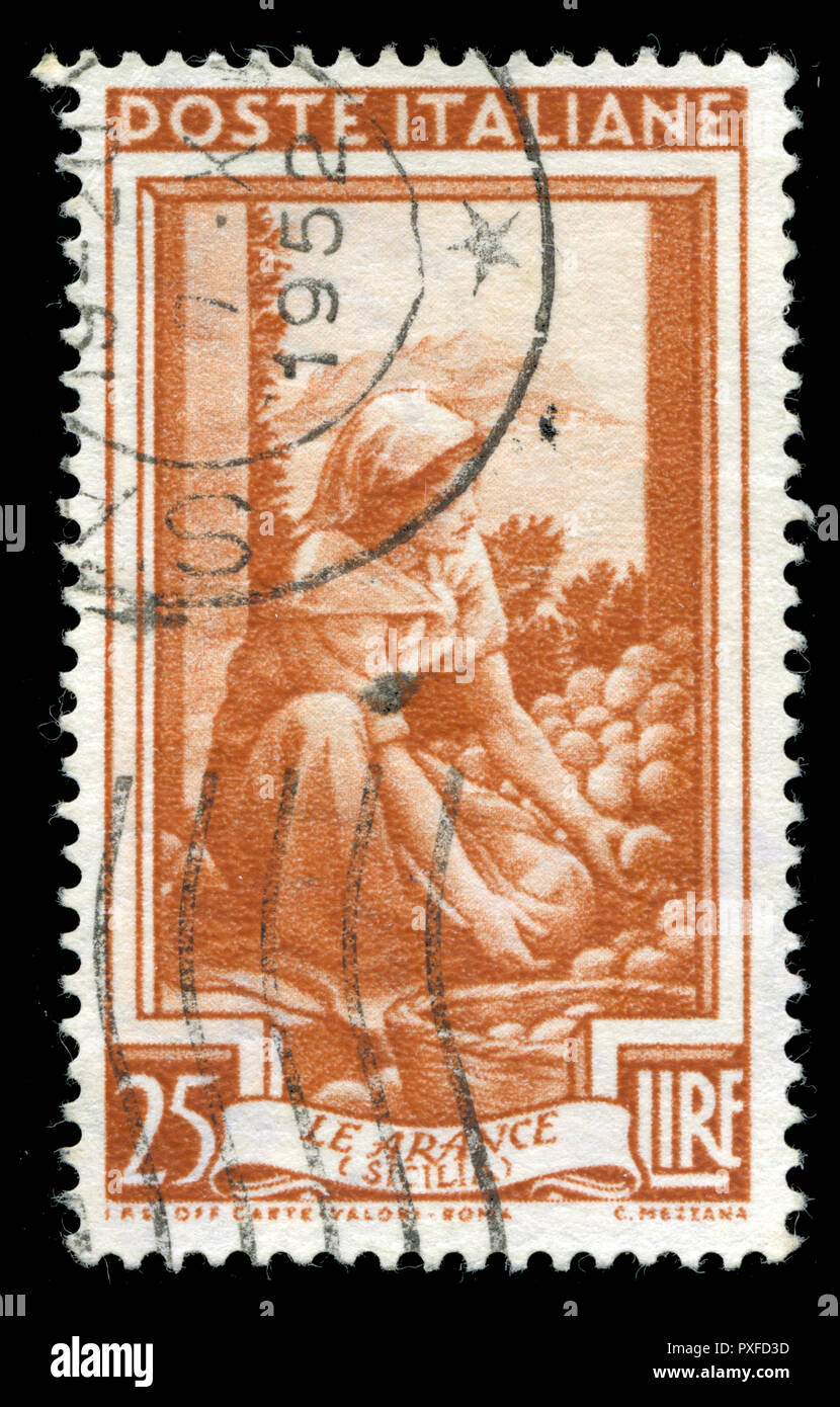 Postmarked stamp from Italy in the series issued in 1950 Stock Photo ...