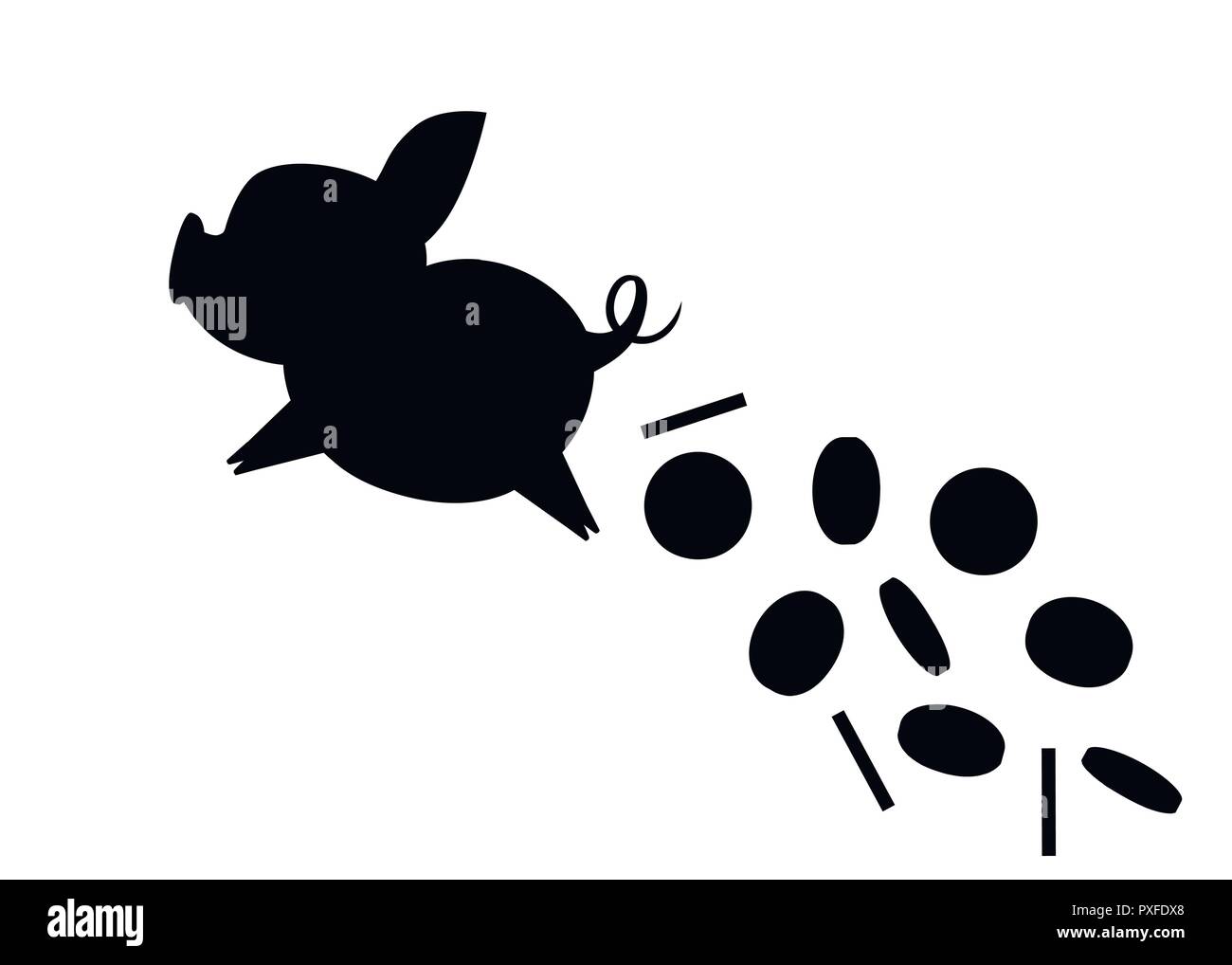 Black silhouette. Piggy bank flying and drop coin. The concept of ...