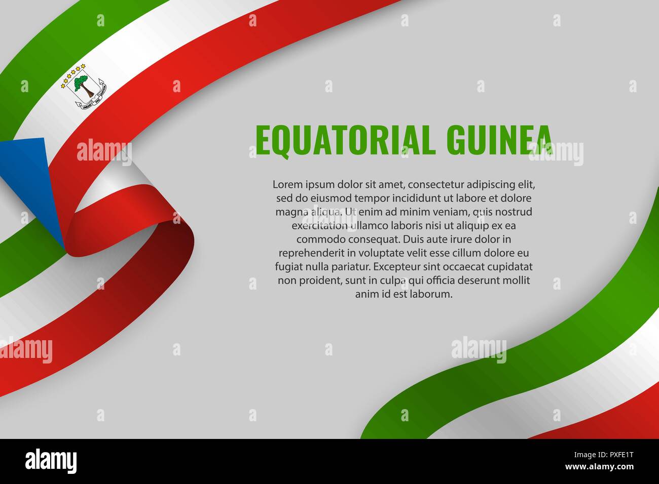 Waving ribbon or banner with flag of Equatorial Guinea. Template for ...