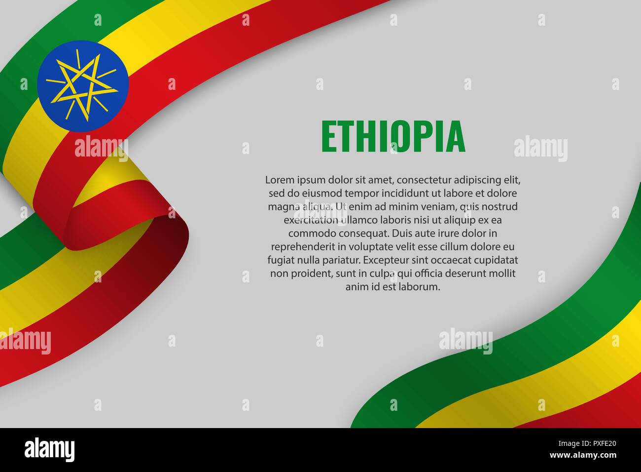 Waving ribbon or banner with flag of Ethiopia. Template for poster ...