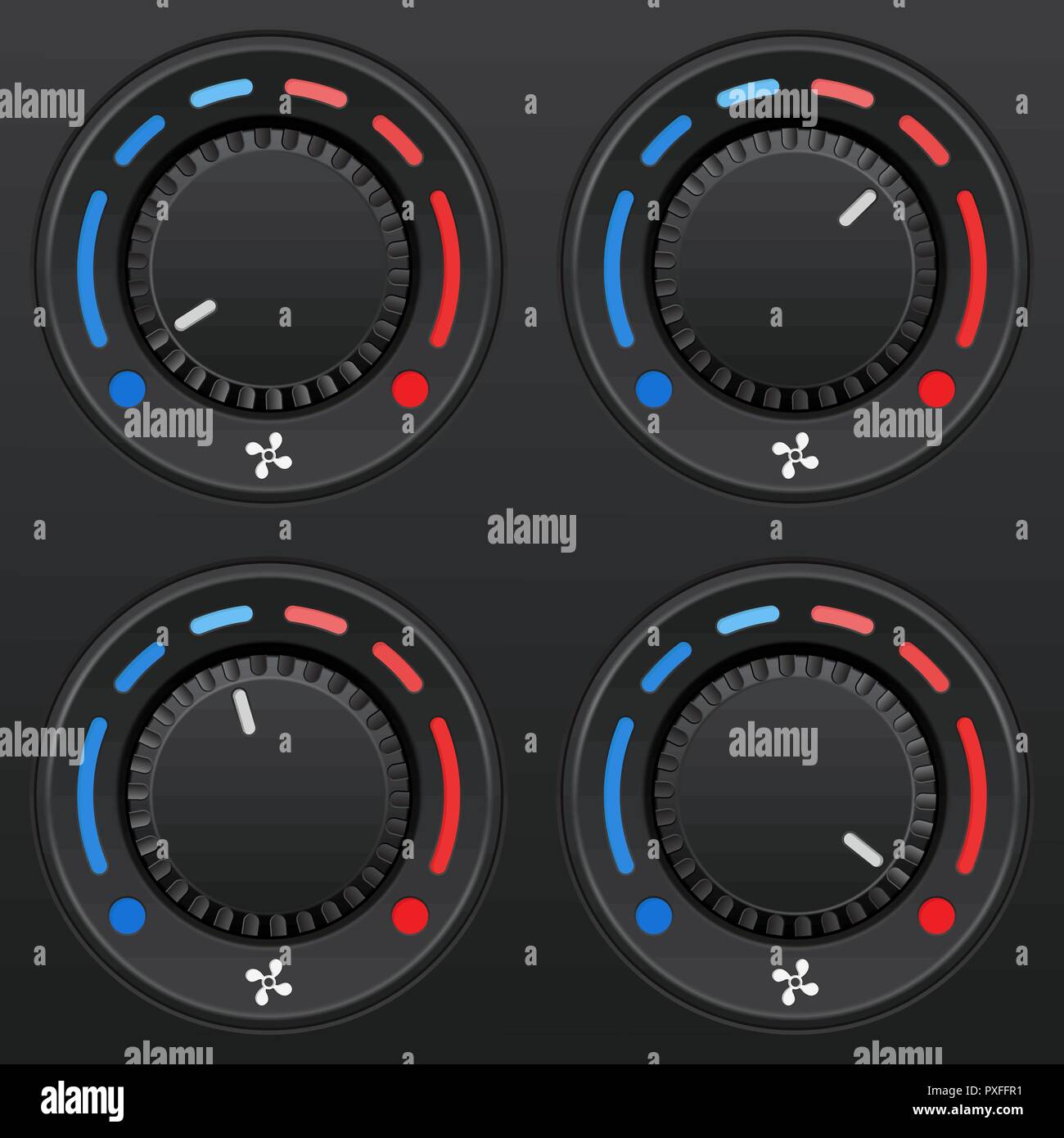 Car dashboard knob switch set. Auto air conditioner. Temperature ...