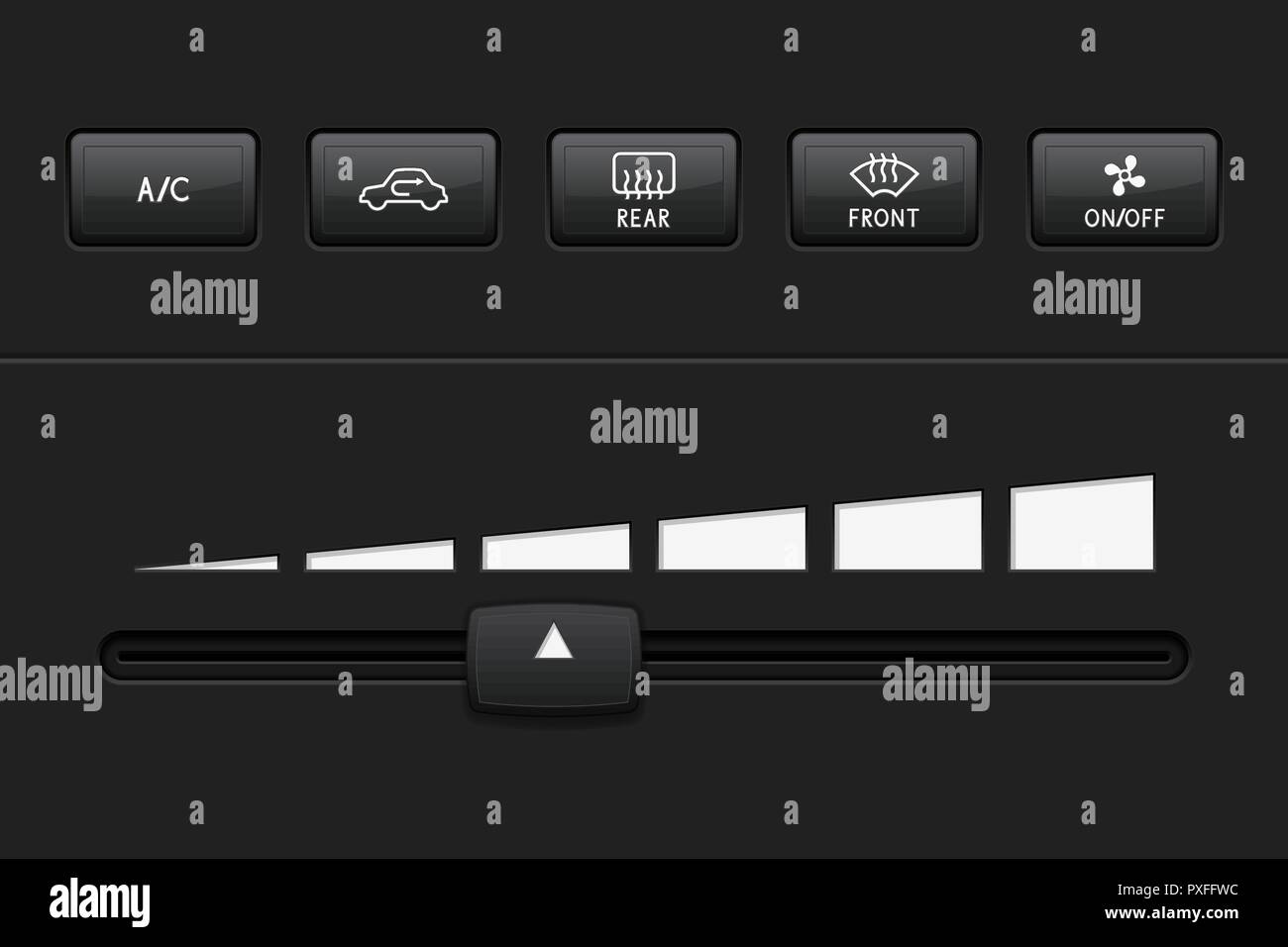 Car dashboard elements with black push buttons and level slider Stock ...