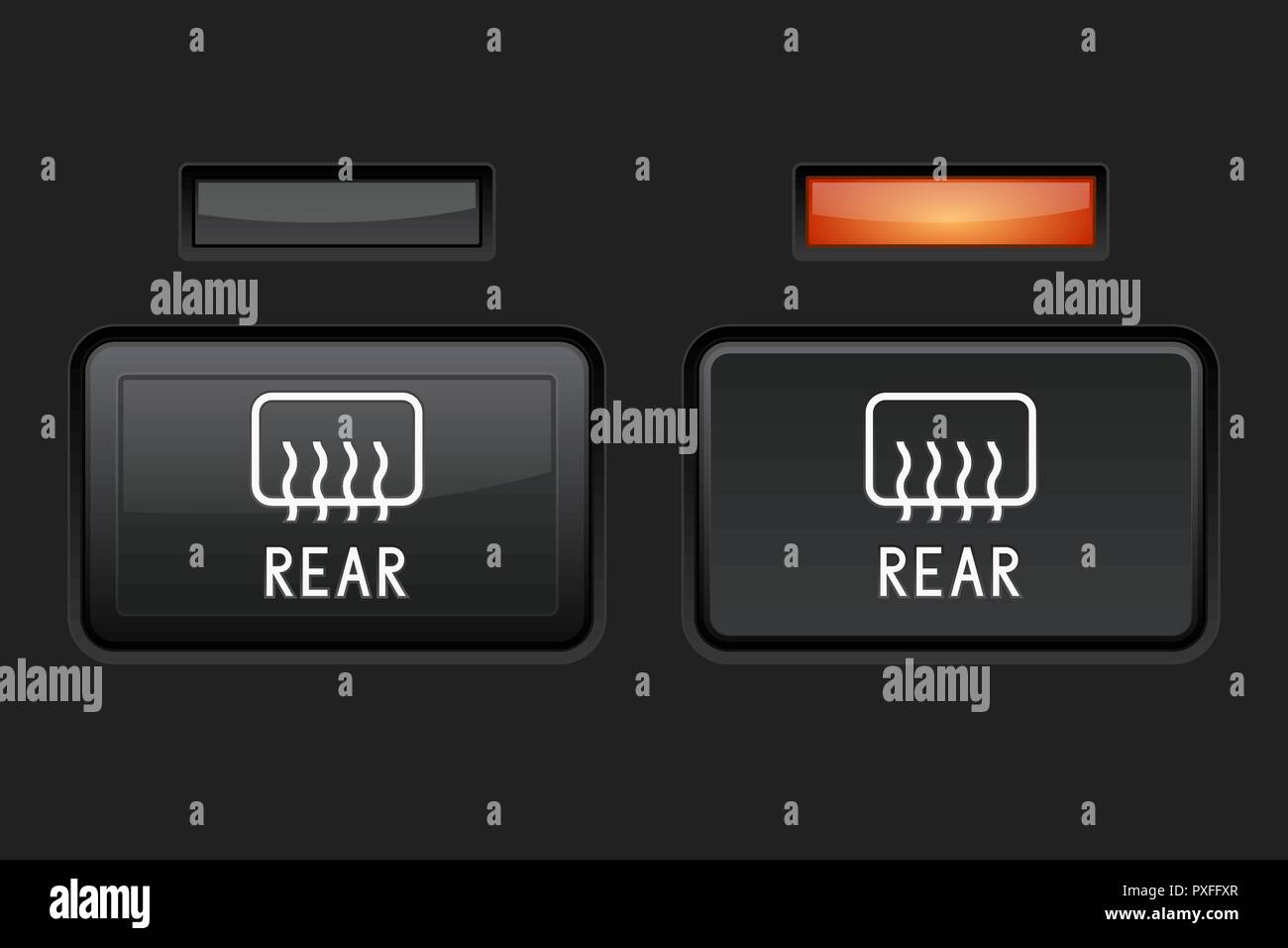 Rear glass heating button. Car dashboard black square element Stock ...
