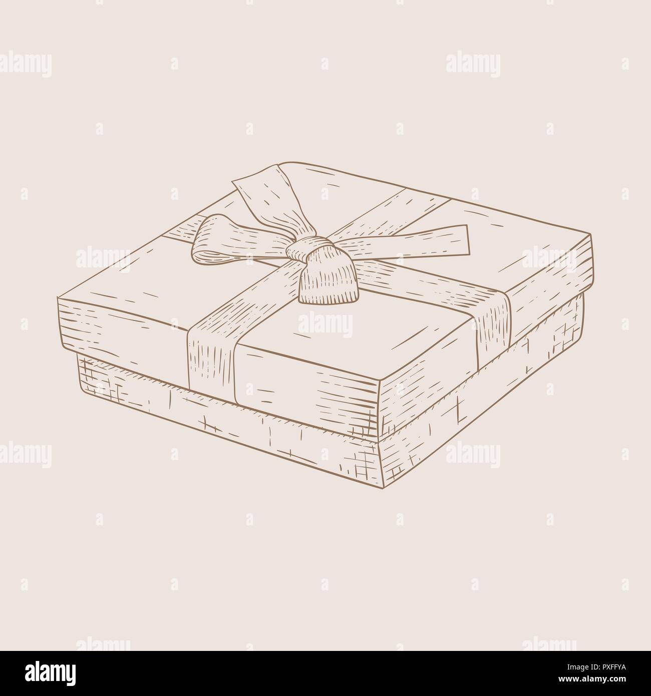 Gift box. Hand drawn sketch on beige background Stock Vector Image ...