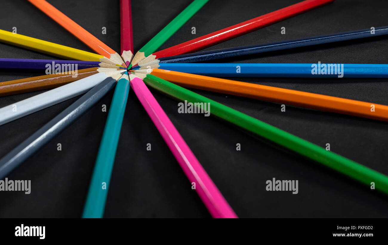 Different shapes with colored pencils Stock Photo - Alamy