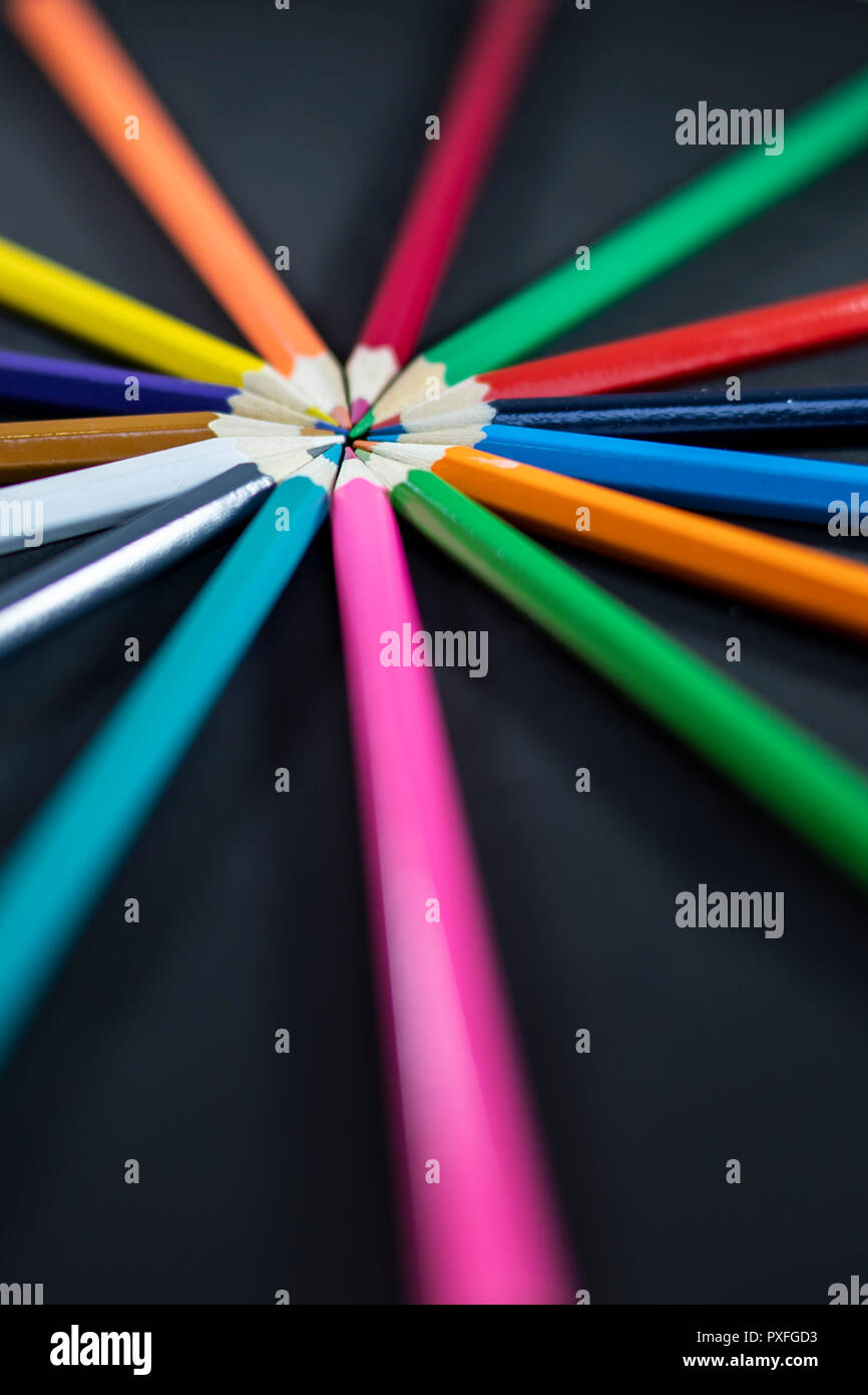 Different shapes with colored pencils Stock Photo - Alamy