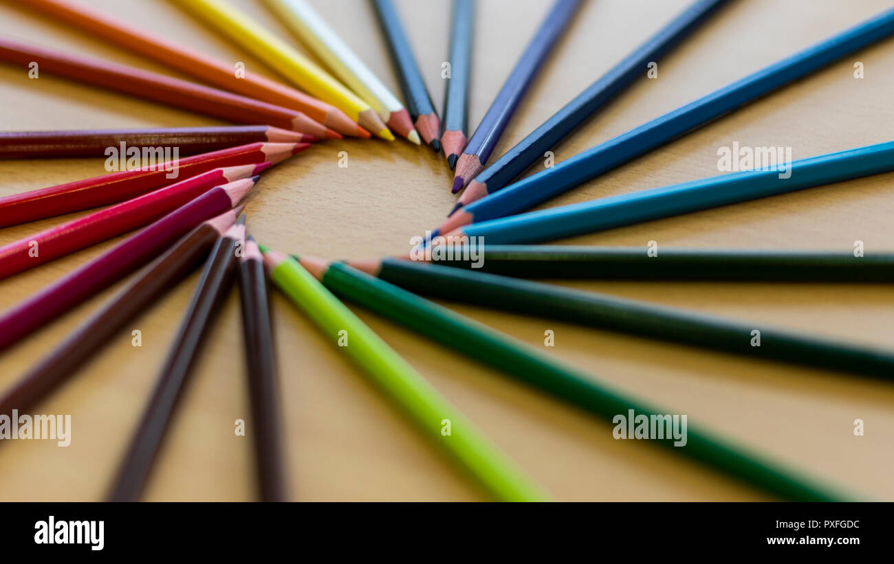 Different shapes with colored pencils Stock Photo - Alamy