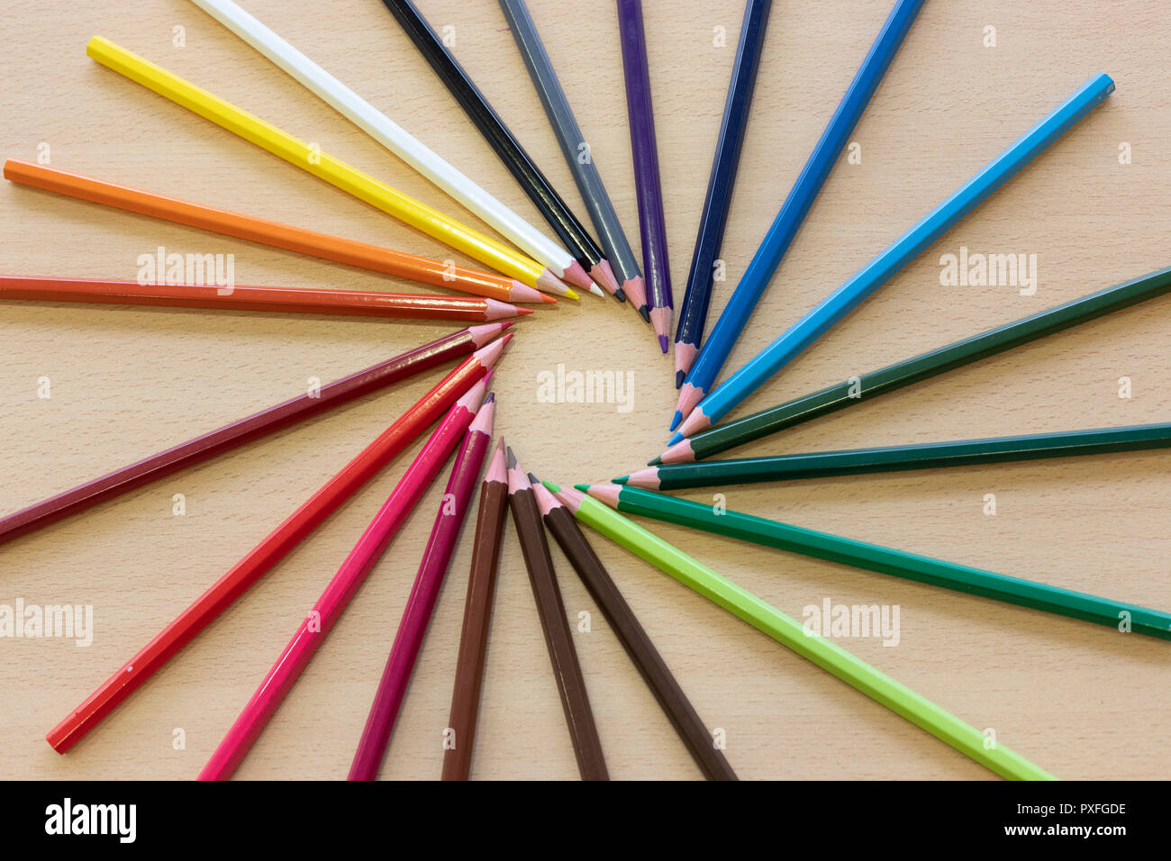 Different shapes with colored pencils Stock Photo - Alamy