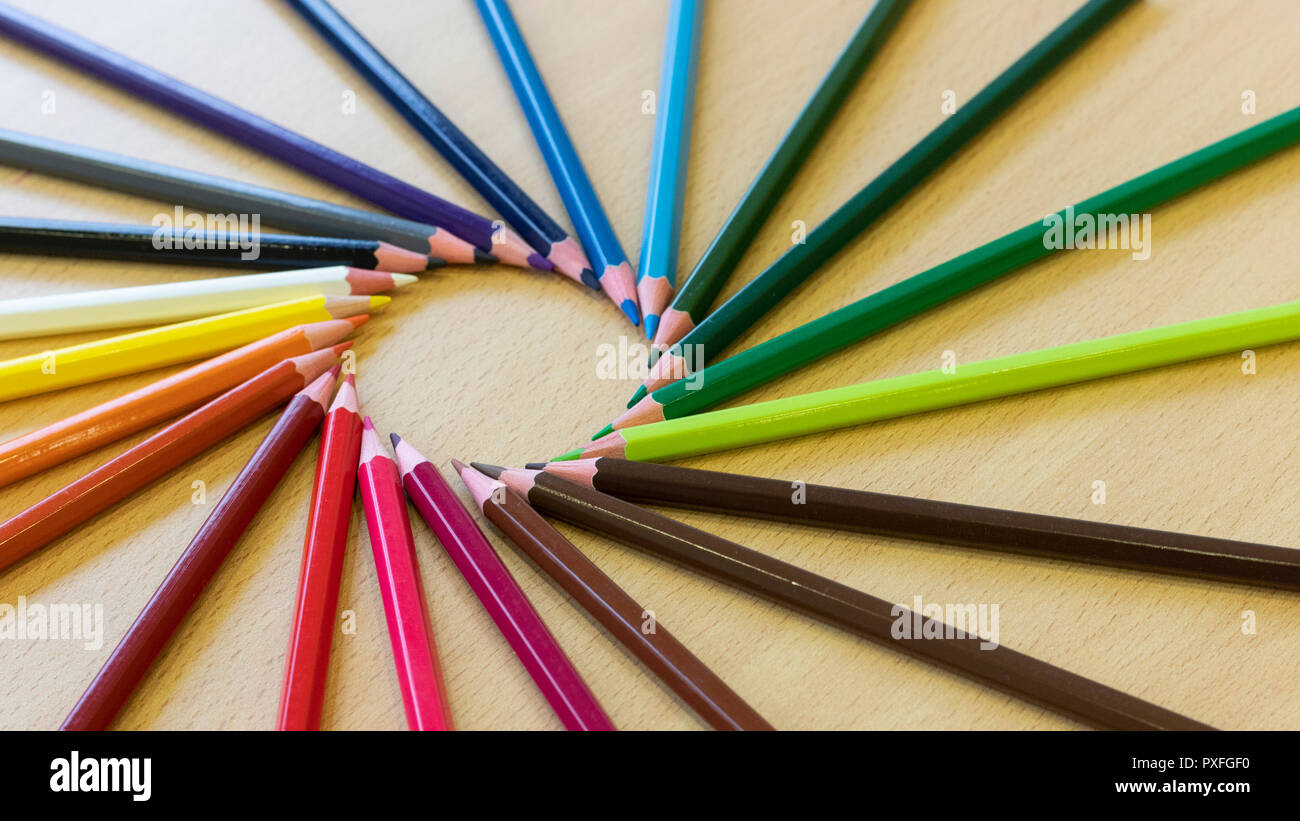 Different shapes with colored pencils Stock Photo - Alamy