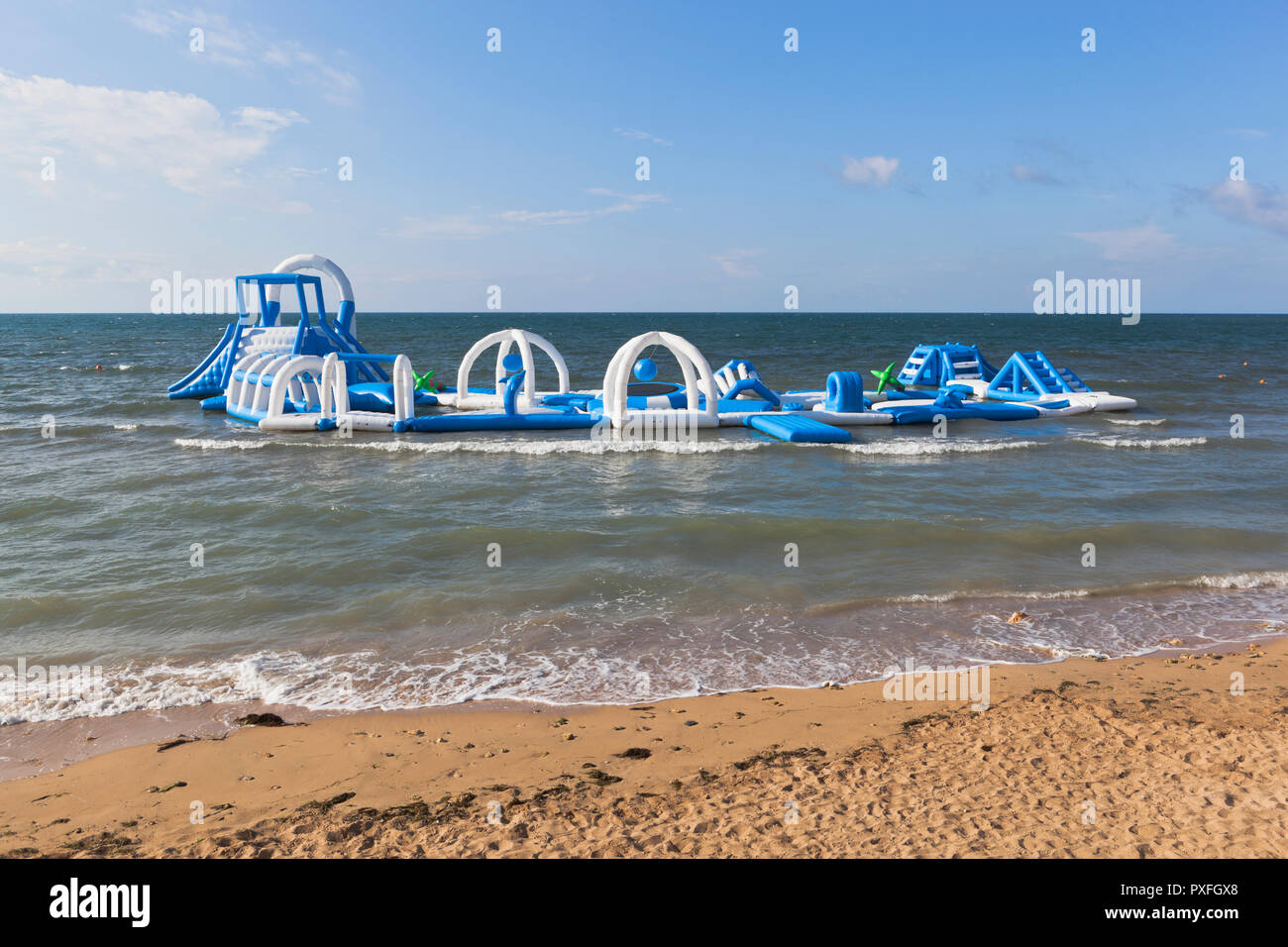 Inflatable playground in the sea at a specialized children's beach of ...