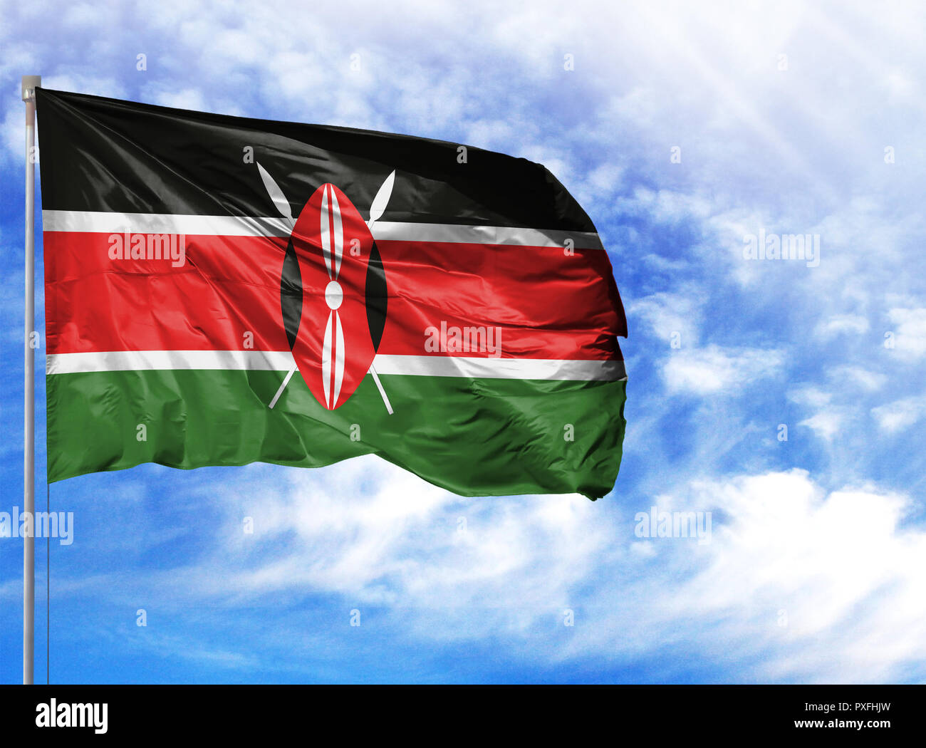 Kenya flag on flag pole hi-res stock photography and images - Alamy