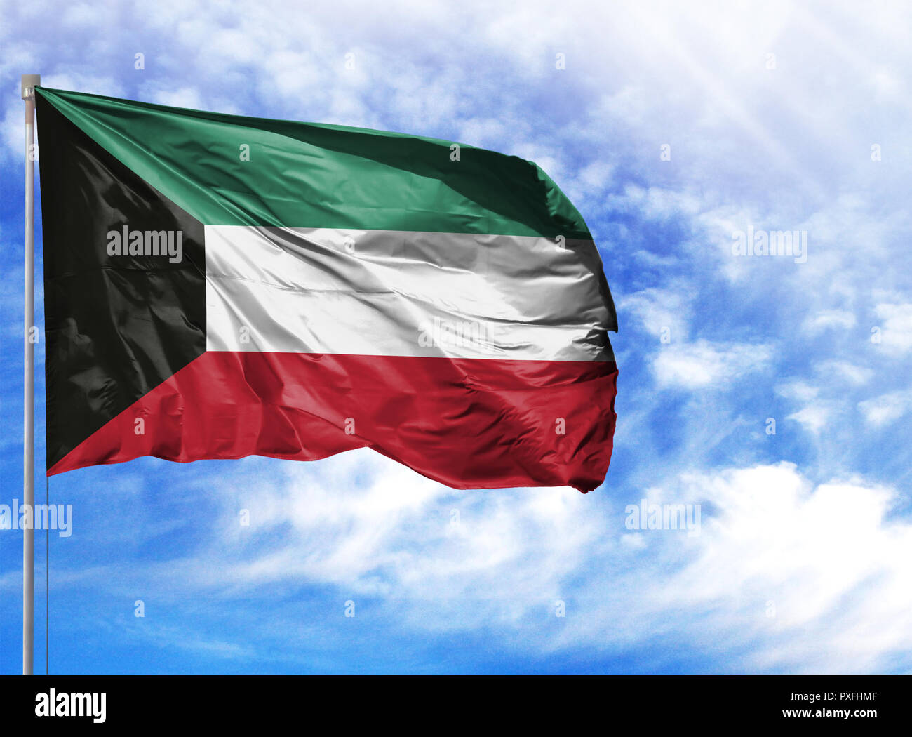 Kuwait flag on flag pole hi-res stock photography and images - Alamy